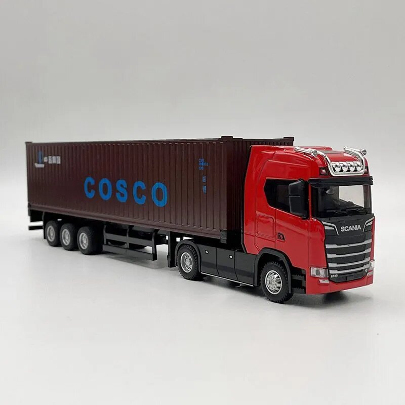 1:50 Литая модельная игрушка Scania S730 Трактор с контейнером, с акустическими и световыми подарками для детей
