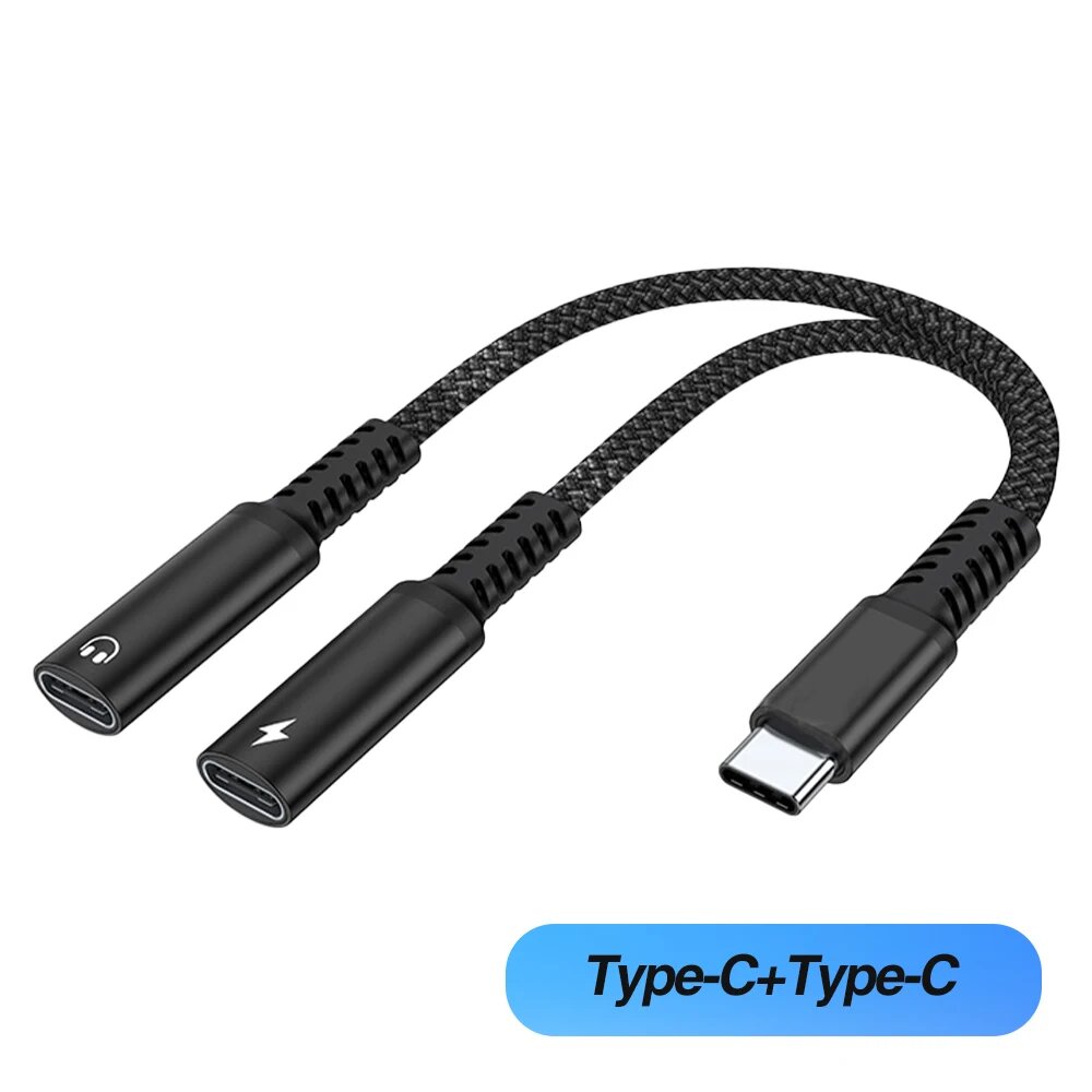 Адаптер USB-C на 3,5 мм для наушников и зарядки, кабель-переходник Type-C на Aux type c and type c