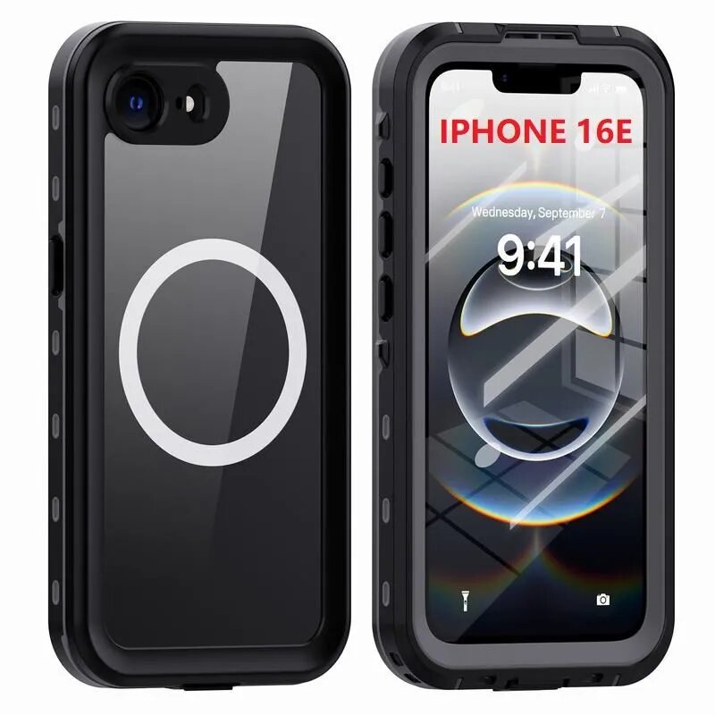 4 in 1 Водонепроницаемый чехол на Apple iPhone 17e / iPhone 16e / Айфон 16e, пыленепроницаемый , снегонепроницаемый , защита от падения , полная защита открытый, Черный