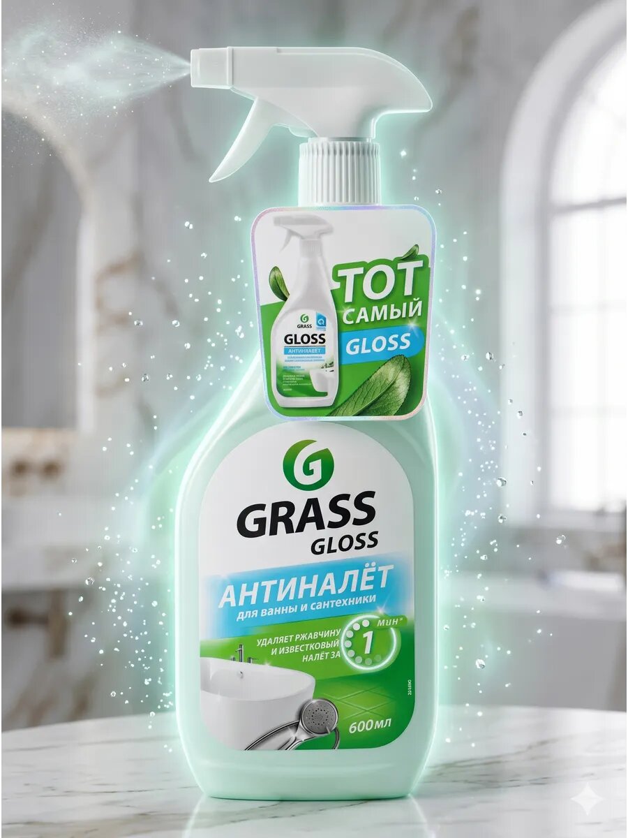 Чистящее средство Grass Gloss антиналет, спрей, для сантехники, 600 мл