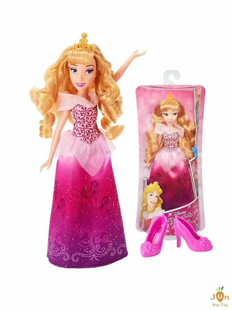 Диснеевская принцесса Hasbro Disney Princess Royal Shimmer Aurora / игрушки для девочек, Дисней куклы с золотистыми вьющимися волосами, платья с вышивкой веером, подходят для детей от 3 лет и старше