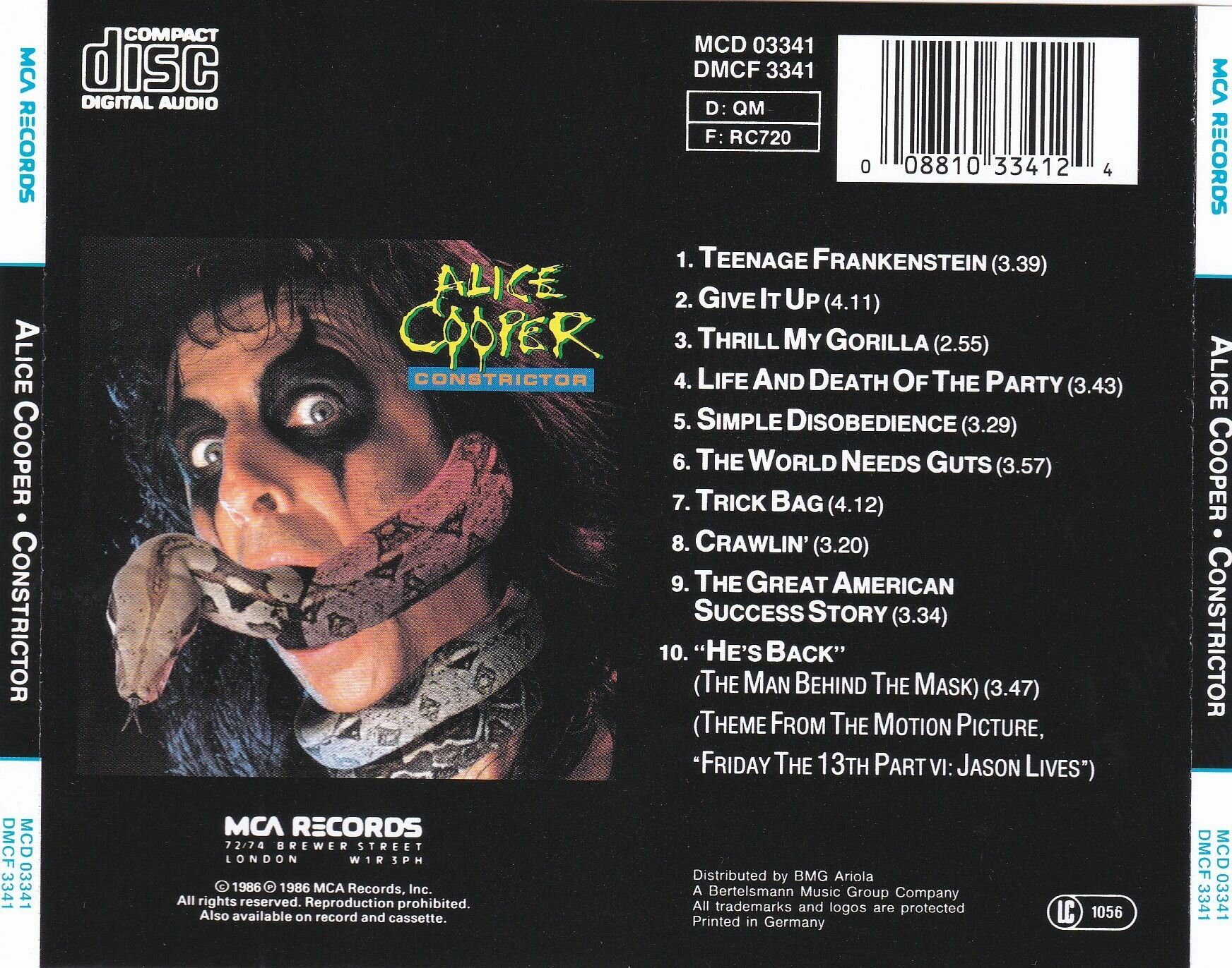 Alice Cooper - Constrictor, 1986, 8-page, CD-Аудио — фото 1