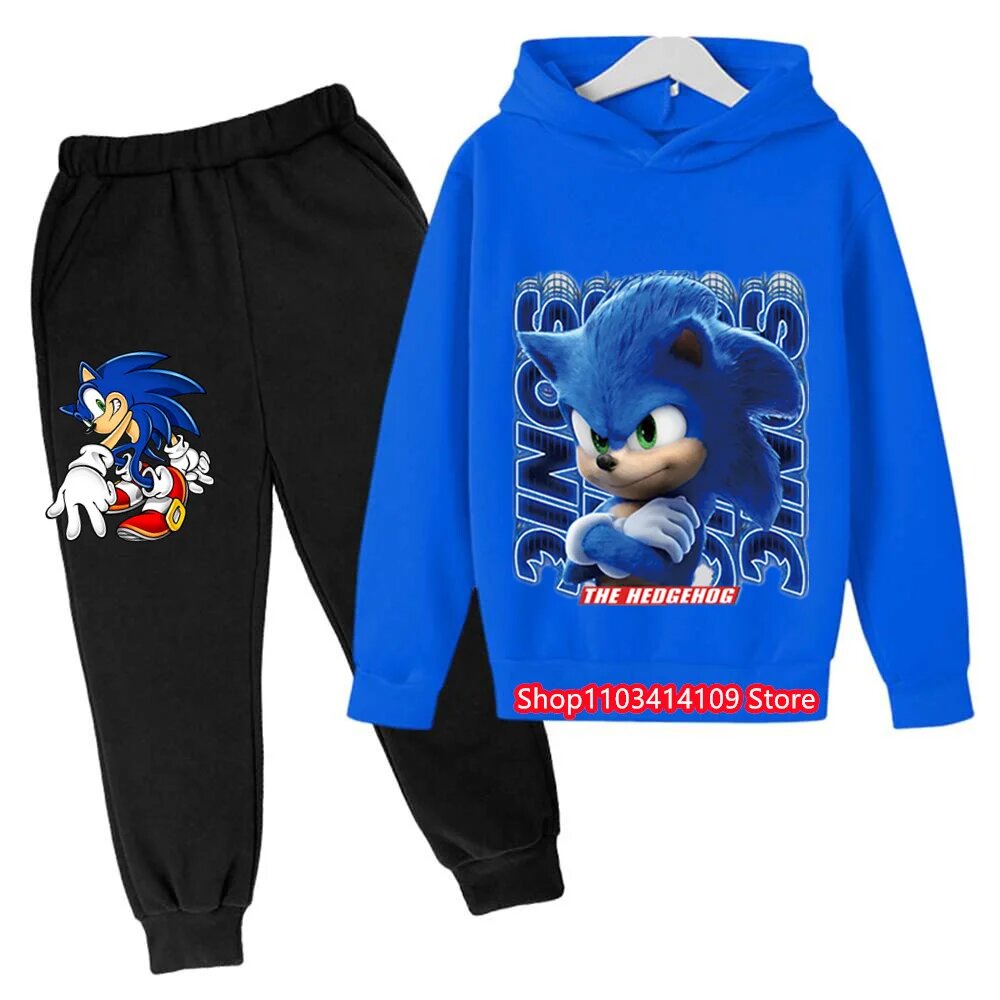 Детский костюм Sonic, толстовка и штаны, синий, 140