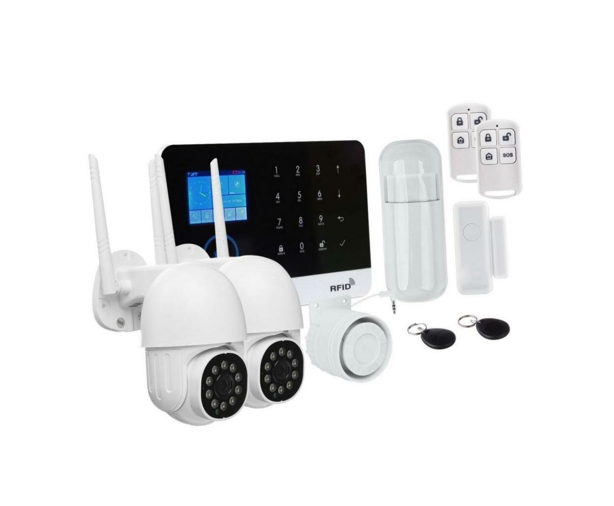 Система Wi-Fi/GSM видеосигнализация - Strazh Oko и 2x HDcom 9826-ASW5 (Q41103KO) для дачи, для гаража с датчиком движения