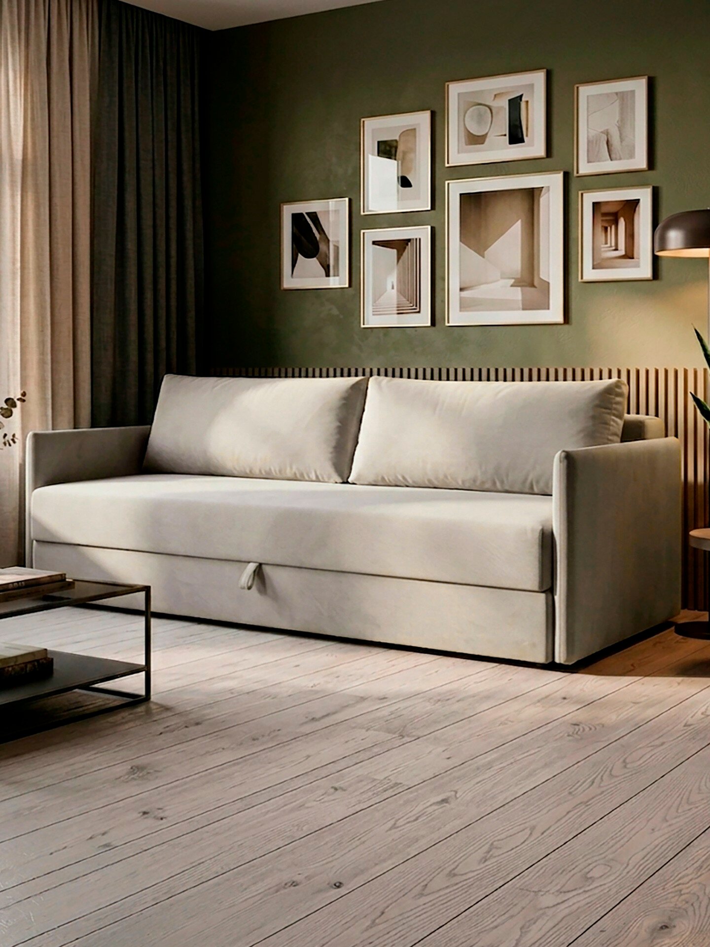 Диван Коя Лайт Velutto 16 NOW 208x94x80 см, серый Велютто, еврокнижка Фиеста
