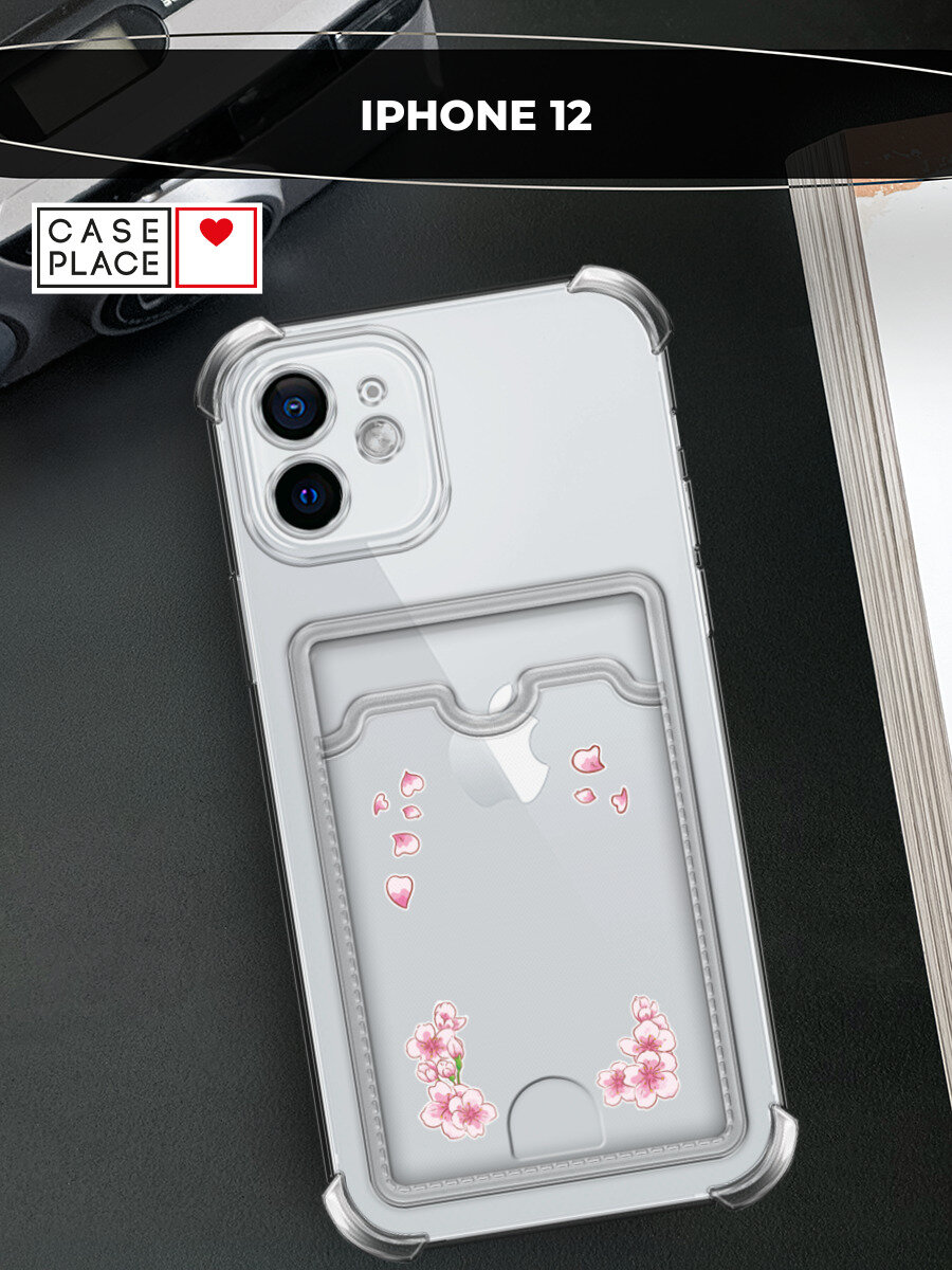 Чехол на Apple iPhone 12 (Айфон 12) с картой и принтом Цветы сакура в корейском стиле