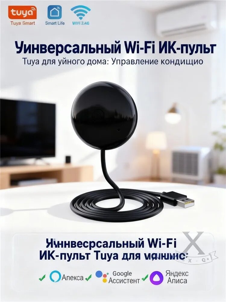 Универсальный Wi-Fi ИК-пульт Tuya для умного дома: Управление кондиционером, телевизором (ТВ), светом и другой техникой через приложение (Smart Life)