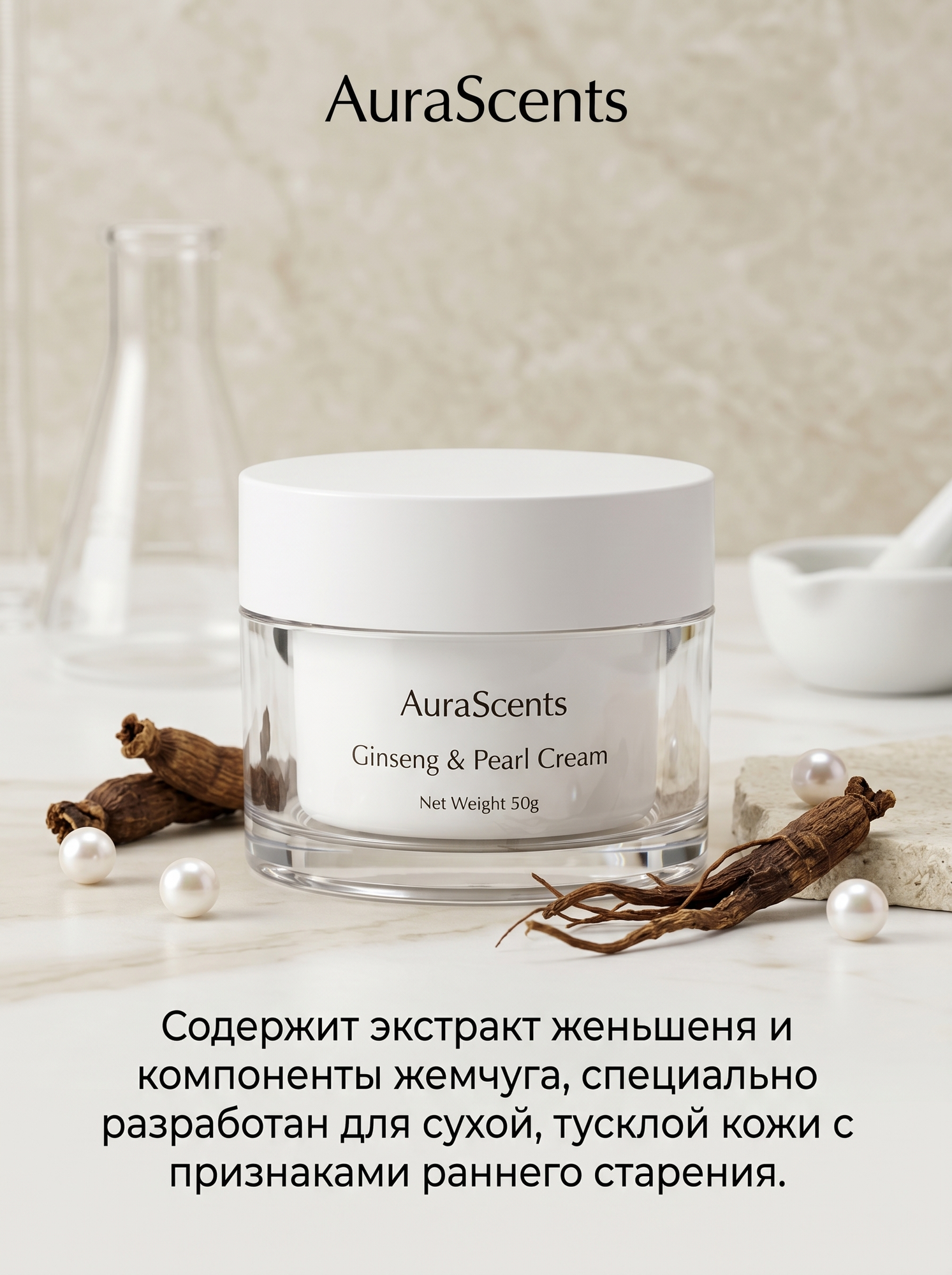 Крем для лица с женьшенем и жемчугом, лифтинг, осветление, от постакне, увлажняющий + восстанавливающий, 50 мл