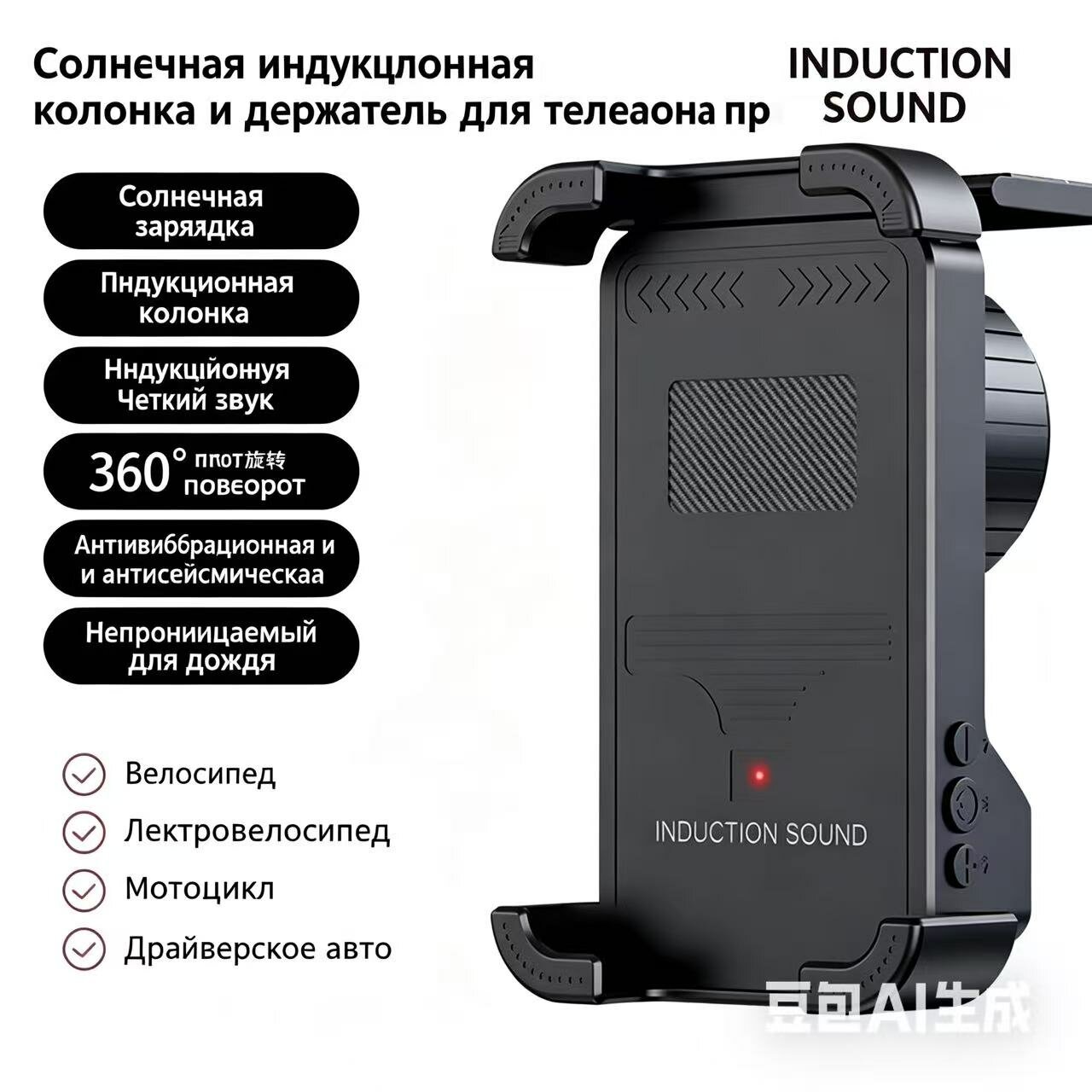 Держатель для телефона, влагозащищенный, солнечная зарядка, колонка, 360°