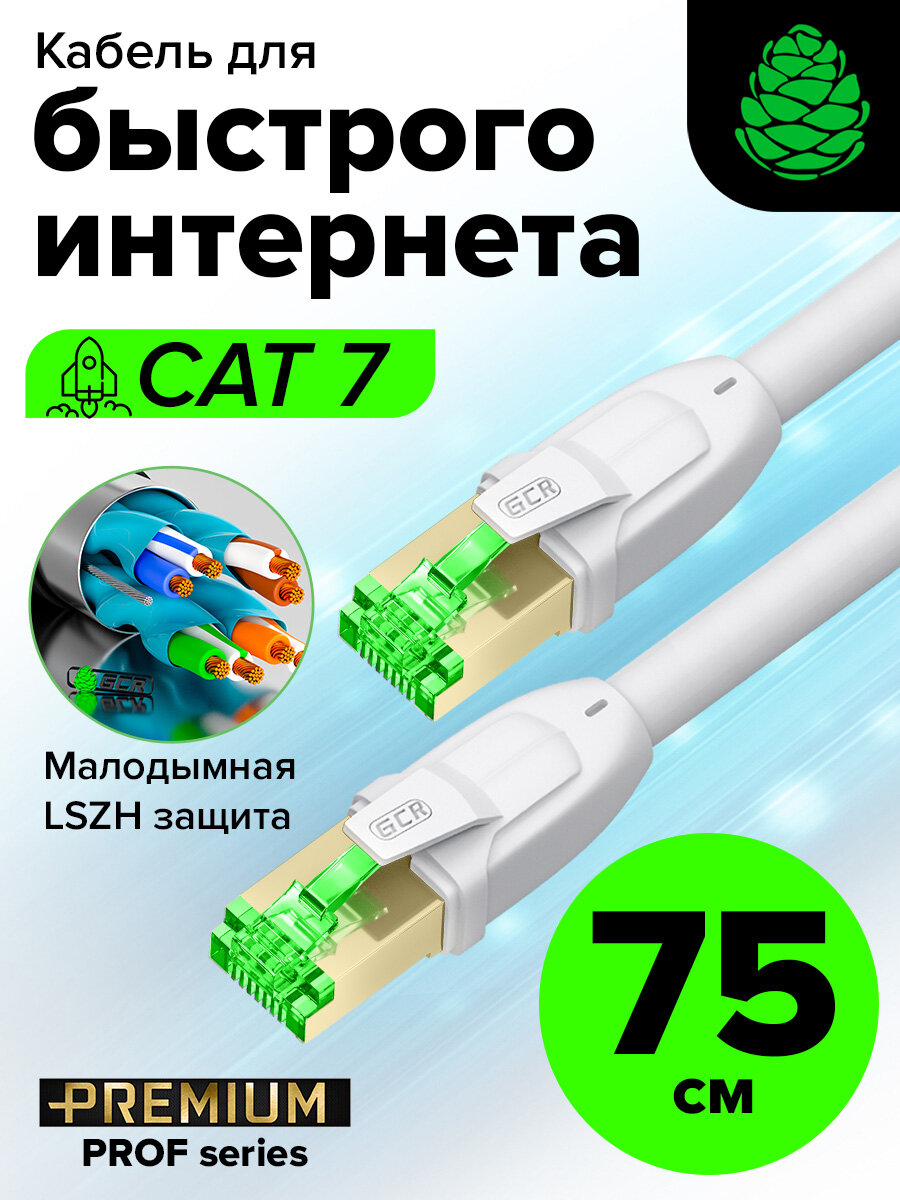 Короткий Патч-корд 75см LSZH PROF кат.7 F/FTP RJ45 28AWG белый 24K GOLD T568B GCR кабель для интернета