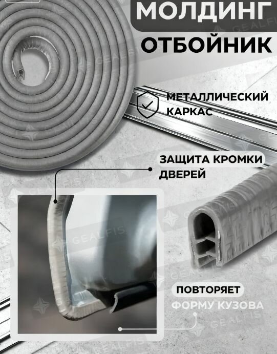 Молдинг-отбойник U-образный для кромки дверей автомобиля 5 м — уплотнитель, защита от сколов и царапин для авто