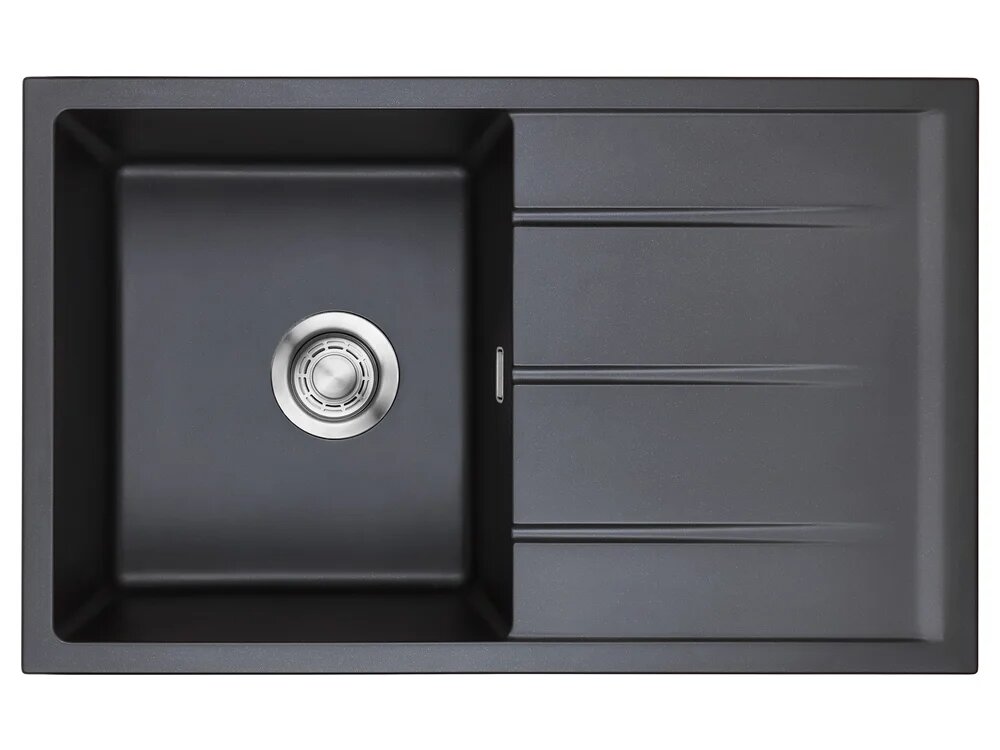 Мойка кухонная Emar Quartz EMQ-1800. Q Оникс кварцевая, 80x50, прямоугольная, мойка для кухни, с крылом, черная, матовая