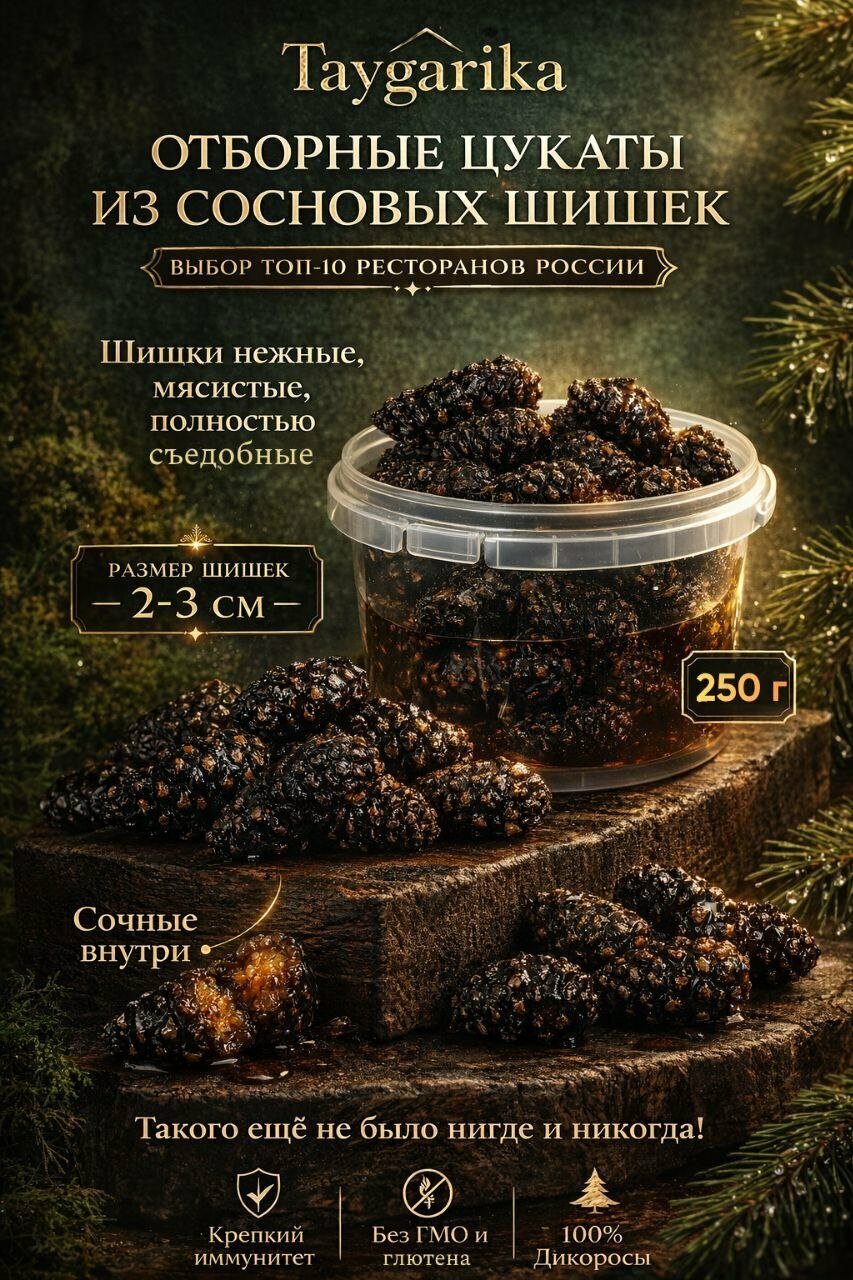 Отборные цукаты 2-3 см сосновые шишки Taygarika 250гр