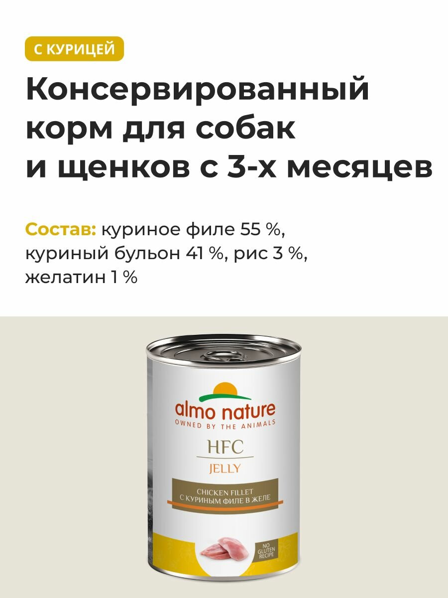 Almo Nature Консервы для собак и щенков с куриным филе в желе (HFC, Jelly, Chicken Fillet), 340г * 8 шт