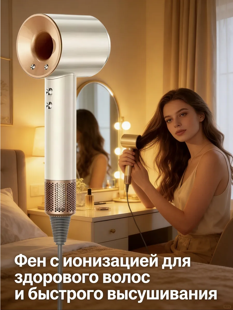 Профессиональный Фен-стайлер ILA "Русская красавица", Professional керамика, 3 режима, 1600 Вт, белый-золотой