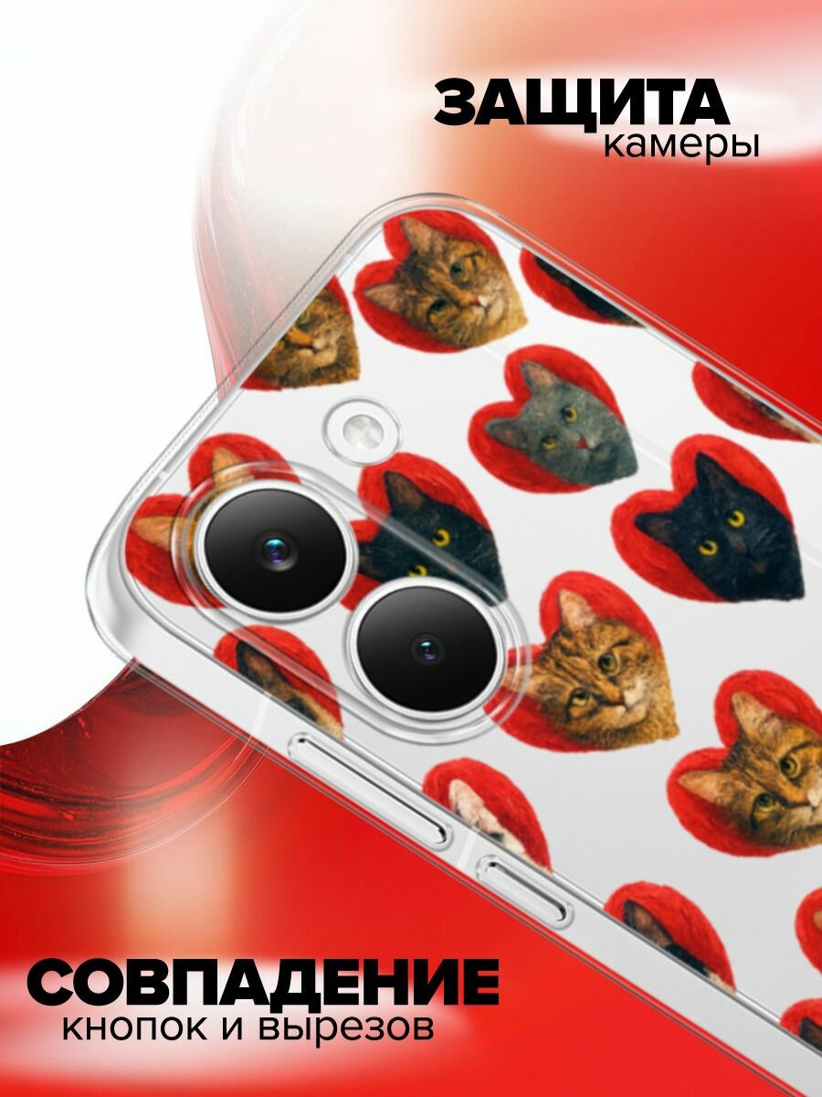 Чехол на Poco X8 Pro / Поко X8 Про с принтом Котики в сердечках паттерн — фото 1