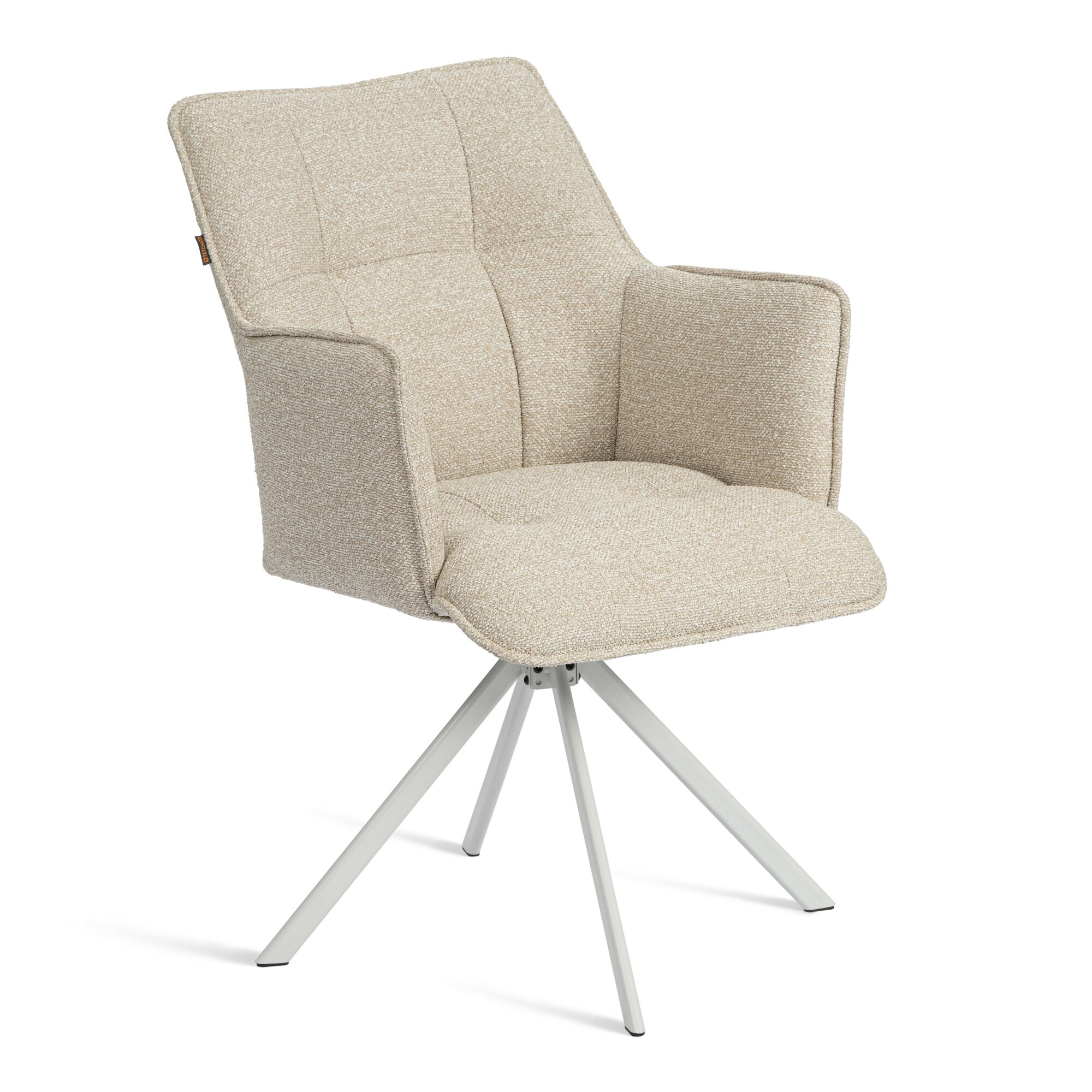 Кресло обеденное мягкое поворотное TetChair, опора 360°, металл белый, букле, бежевый цвет