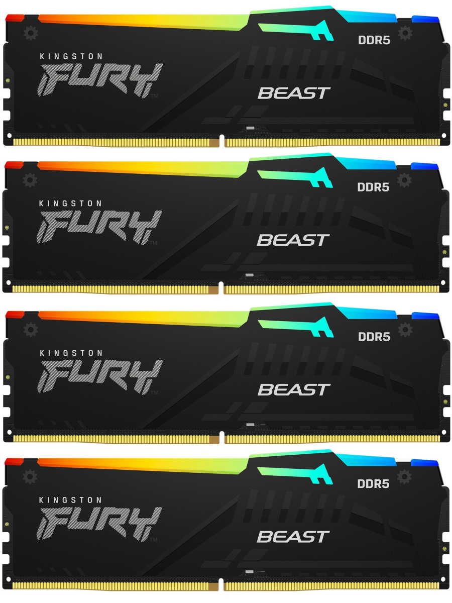 Память DDR5 4x32GB 5600MHz Kingston KF556C40BBAK4-128 Fury Beast Black RGB RTL Gaming PC5-44800 CL40 DIMM 288-pin 1.25В dual rank с радиатором RTL