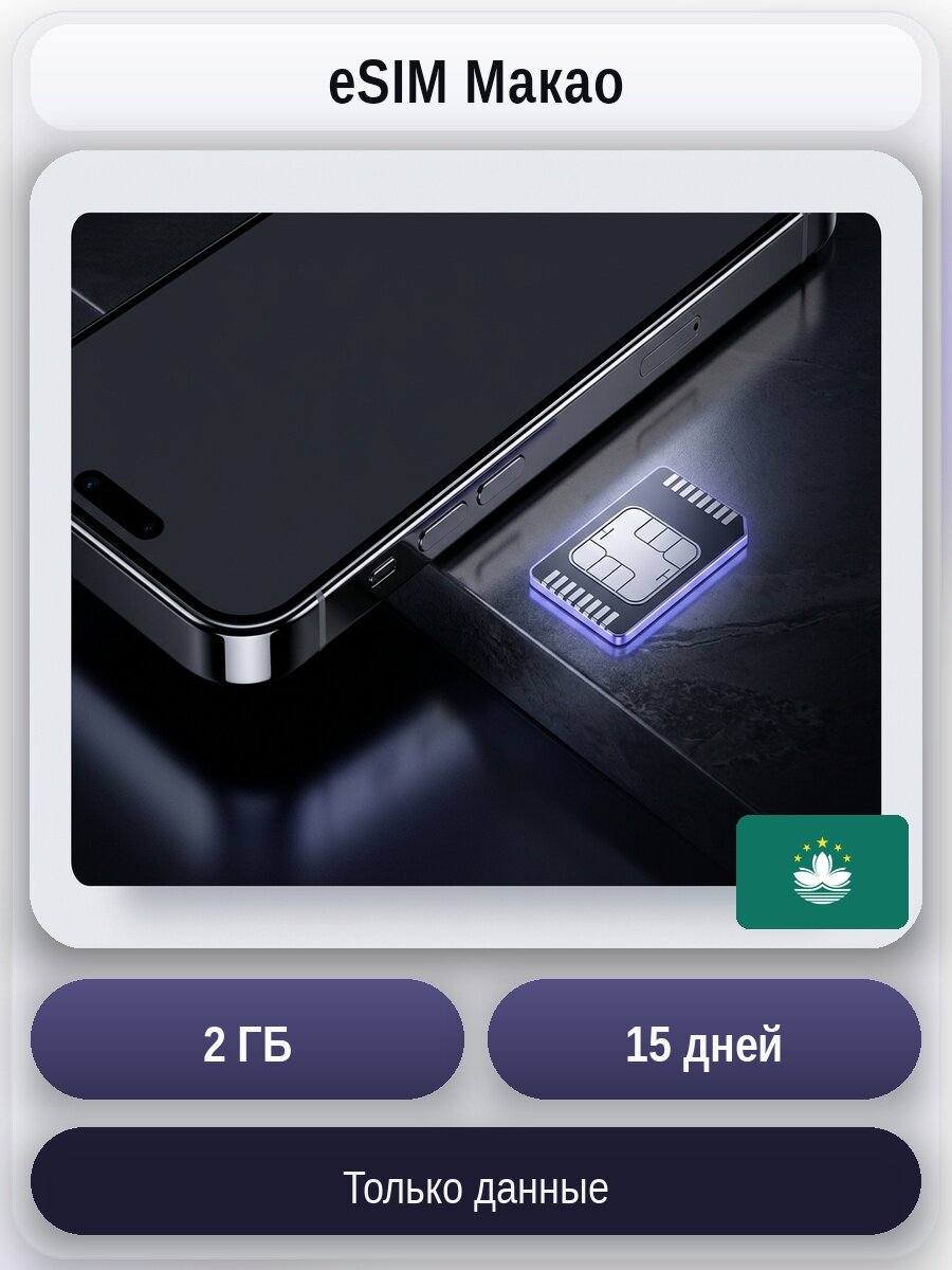 ESIM карта для Макао, мобильный интернет 2 ГБ на 15 дней, быстрая активация по коду, надежная связь в поездке по региону