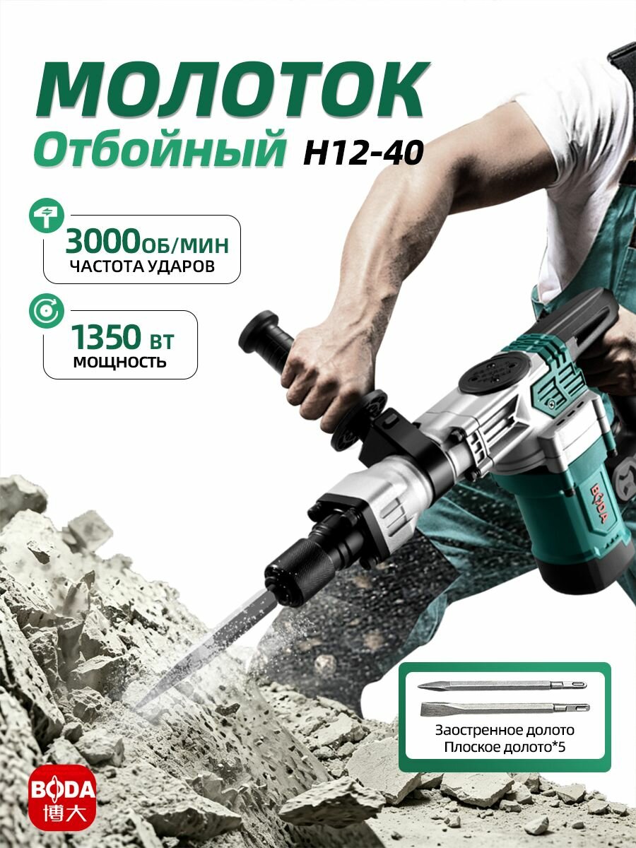 Отбойный молоток, BODA H12-40, завод-производитель напрямую, мощность 1350 Вт, частота ударов 3000 уд/мин