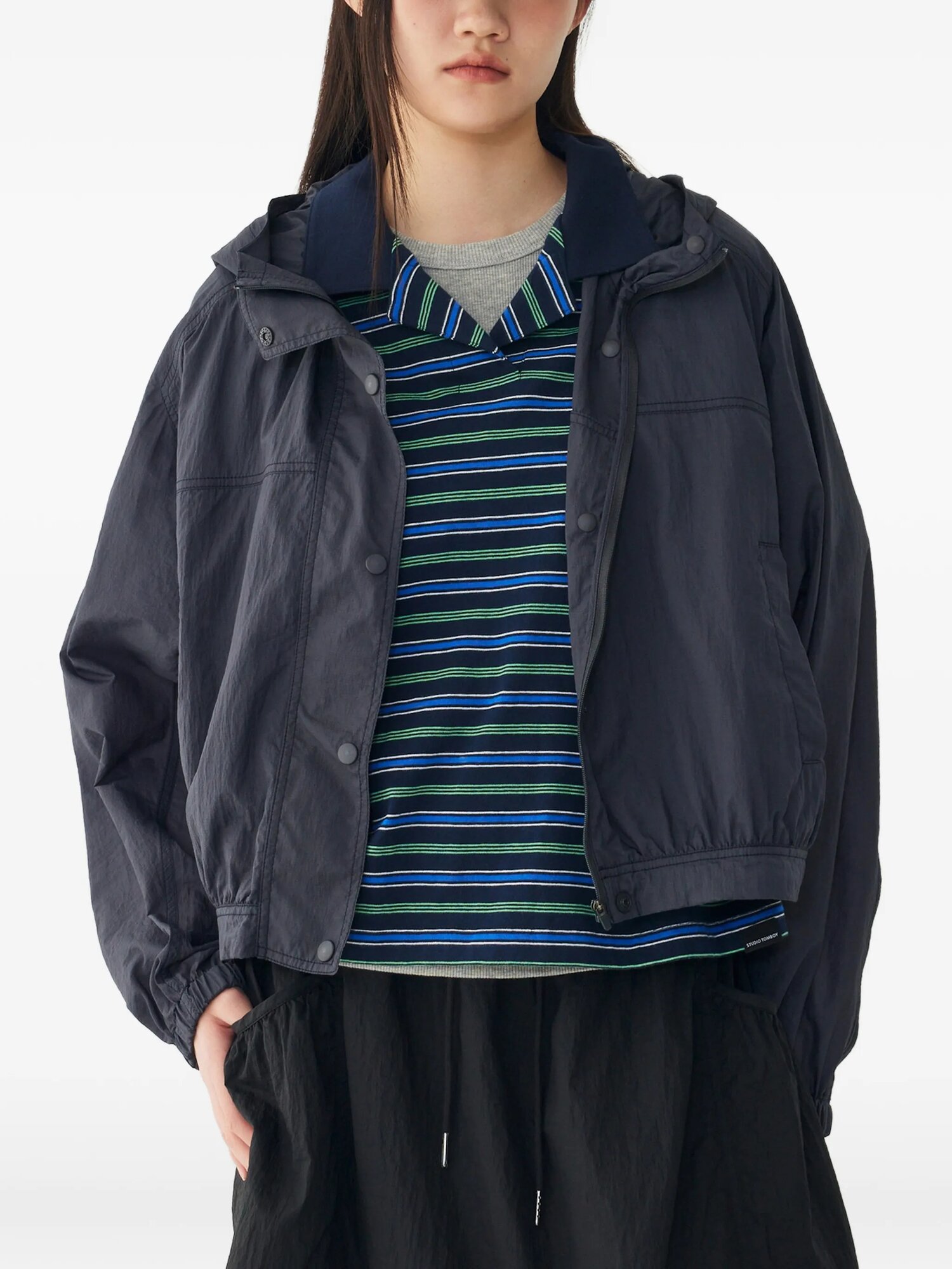 Куртка STUDIO TOMBOY Hooded snap-button oversized jacket, размер OneSize, синий — фото 1