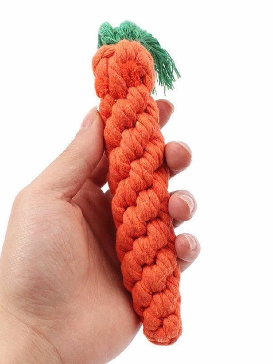 Игрушка для собак плетёная из верёвки "Морковка" 14см.