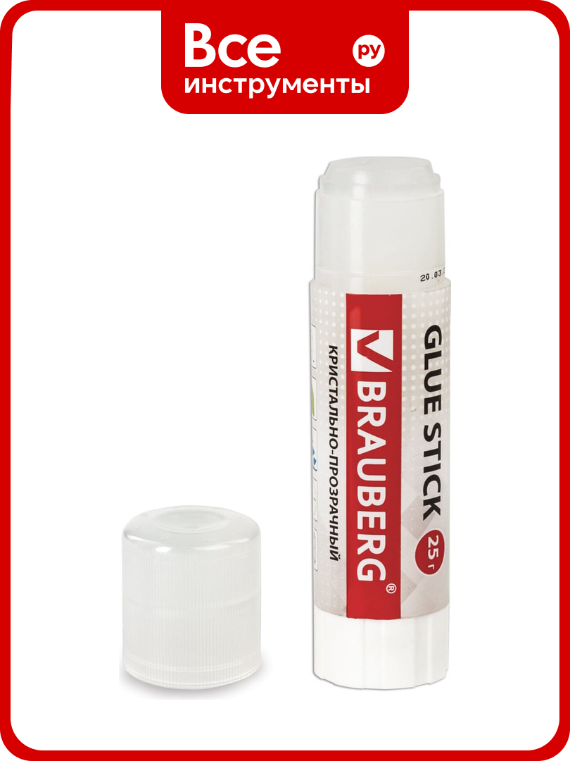 Клей-карандаш BRAUBERG Crystal 25 г, прозрачный 227968