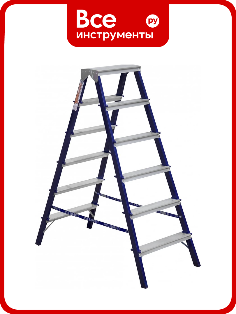 Двухсторонняя стальная стремянка Алюмет 2х6 ступеней. Серия MD8206