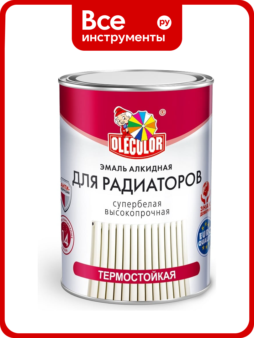Алкидная эмаль для радиаторов OLECOLOR белый, 0.9 кг 4300000703