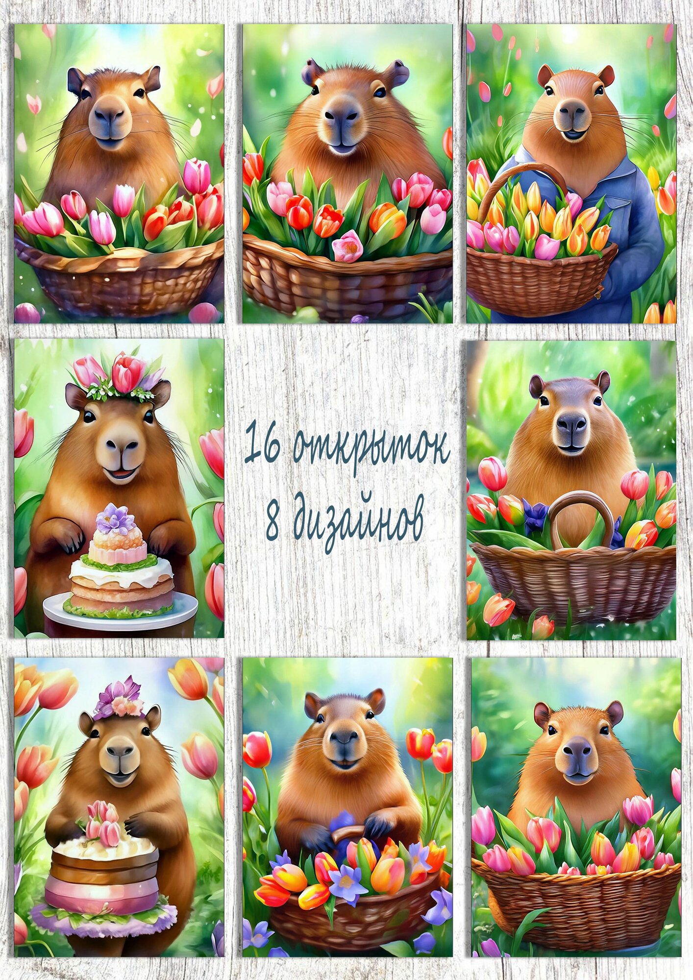 Открытки капибара, 16 штук