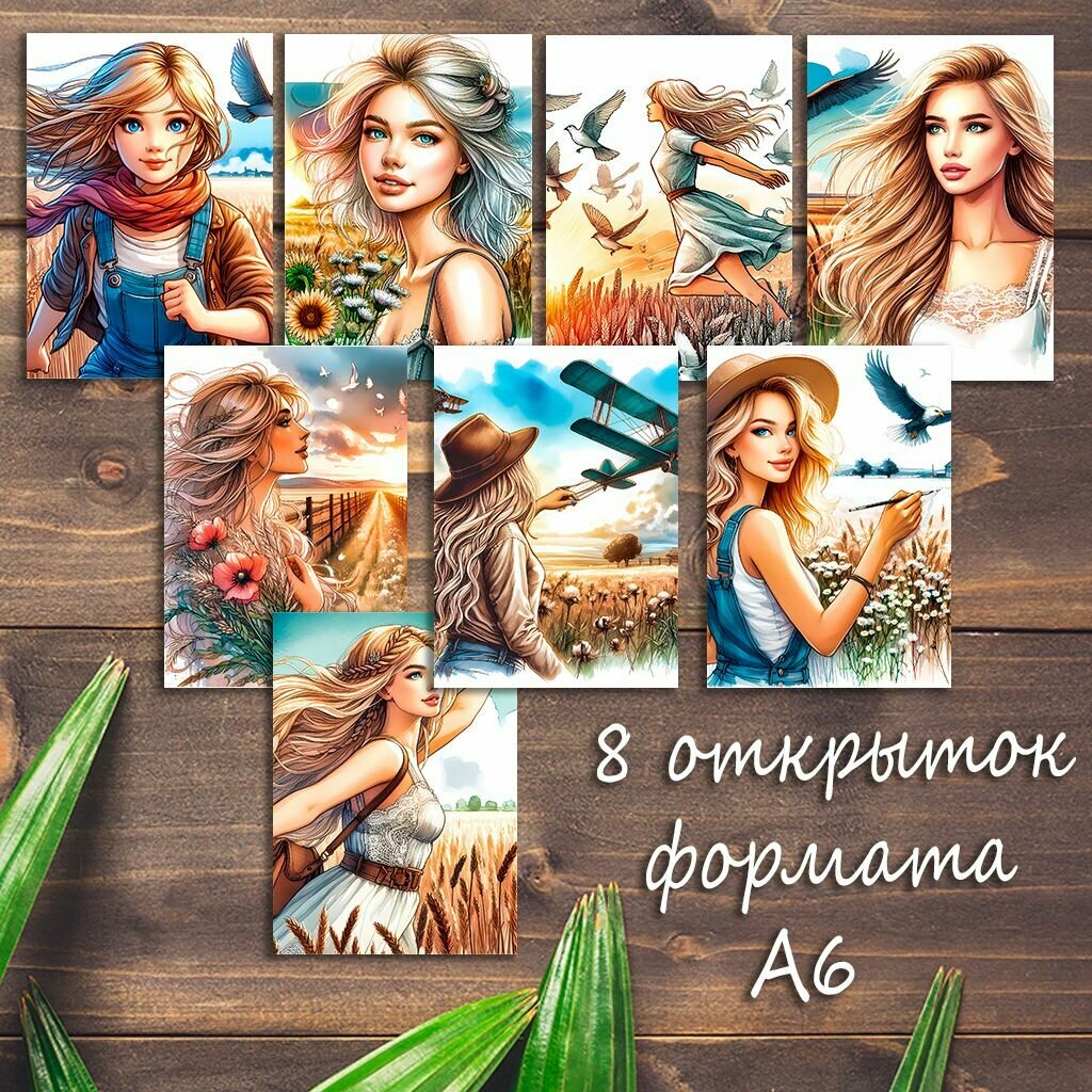 Большой набор открыток Девушки, 8 штук