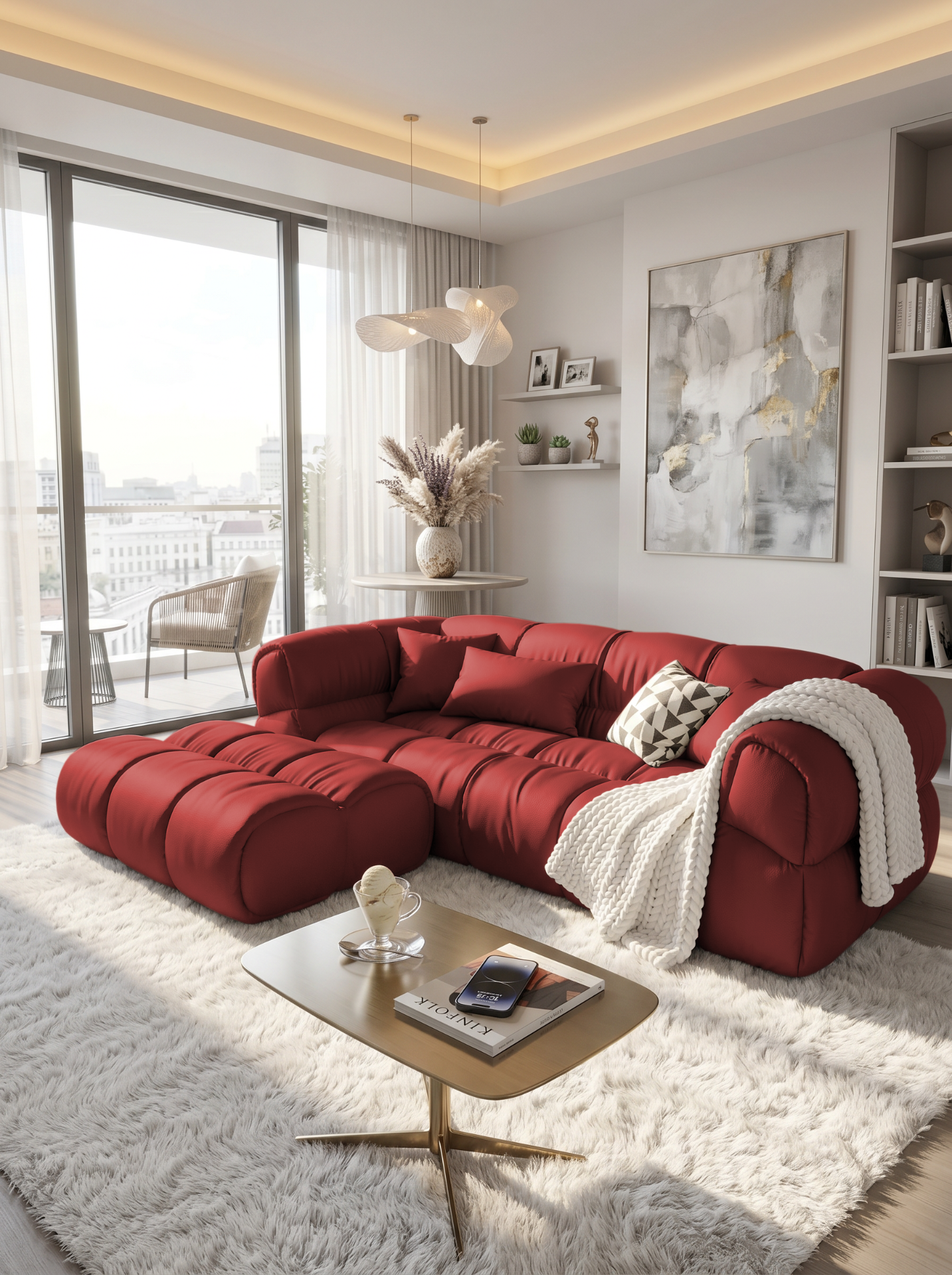 Угловой диван Шелби Galaxy Red NEW 239x174x72 см, красный Экокожа, нераскладной GOODFORM