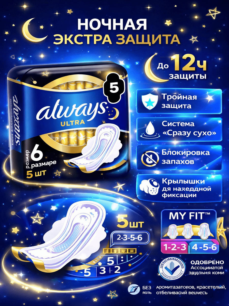 Прокладки гигиенические Always Ultra ночные экстра защита плюс, 5шт