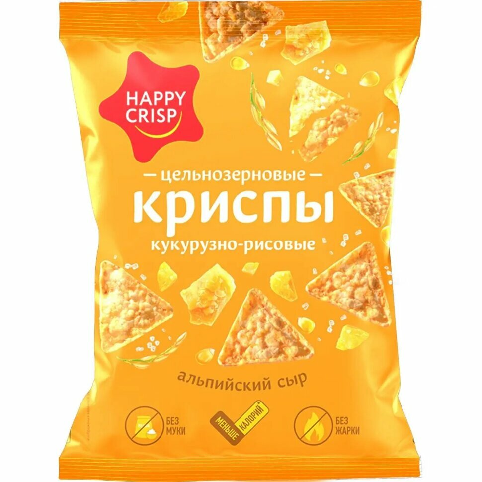 Чипсы кукурузно-рисовые HAPPY CRISP цельнозернов альпийск сыр, 50гx18шт/уп, 2339659