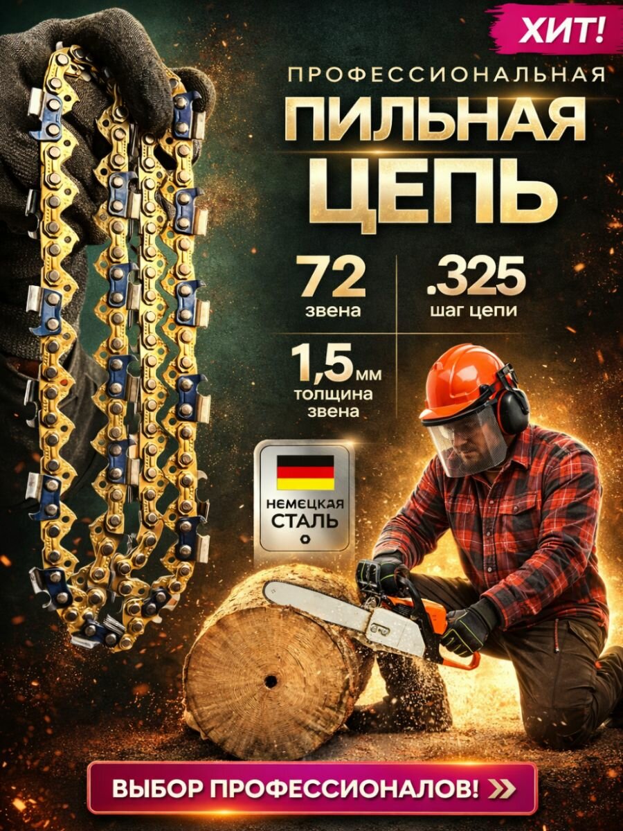 Цепь для бензопилы 72 звена 1.5мм шаг 0.325