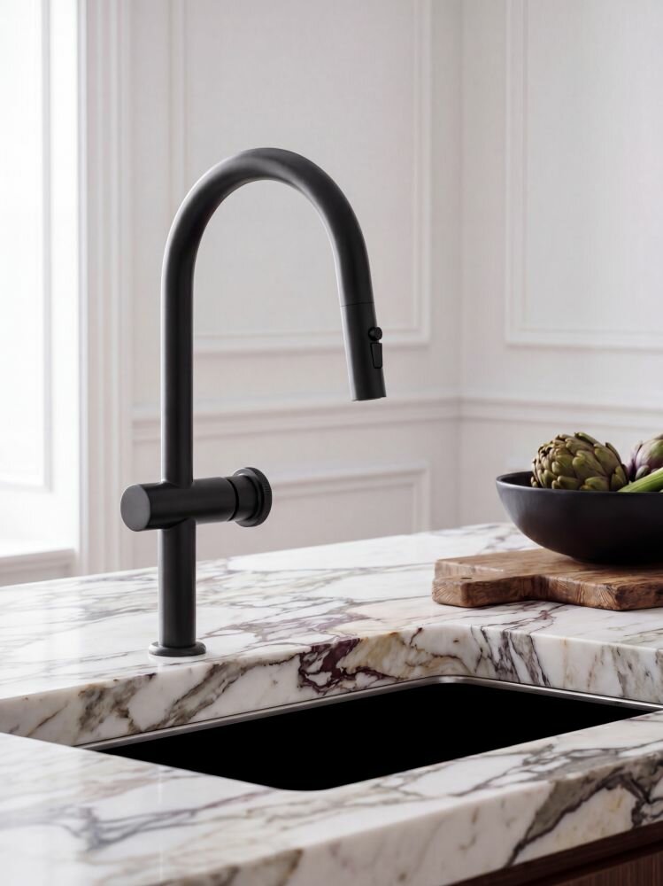 Смеситель для кухни с выдвижным изливом ALTROBAGNO, черный матовый