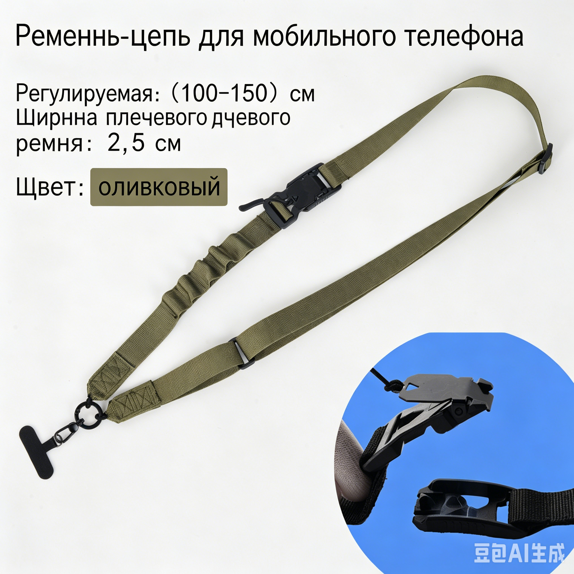 Шнурок "Outdoor Safety Anti-Lost" для телефона, титановый сплав, Оливковый