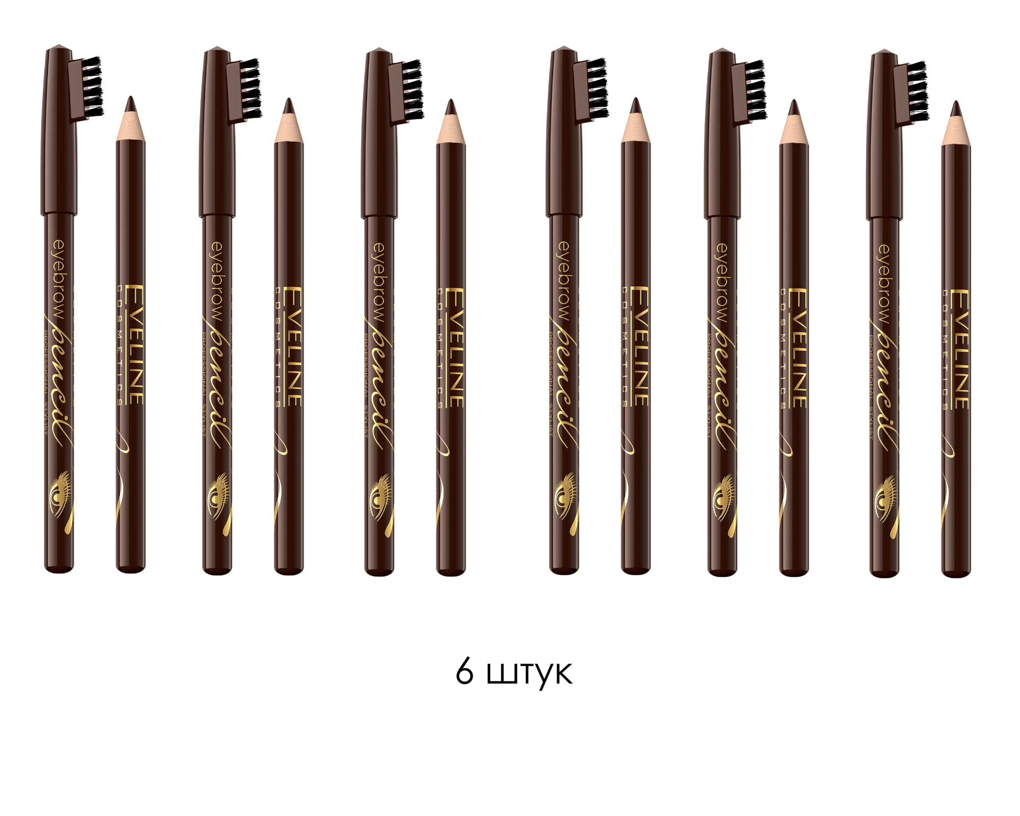 Карандаш для ресниц Eveline Cosmetics Eyebrow Pencil, Soft Brown, 6 гр, 6 шт