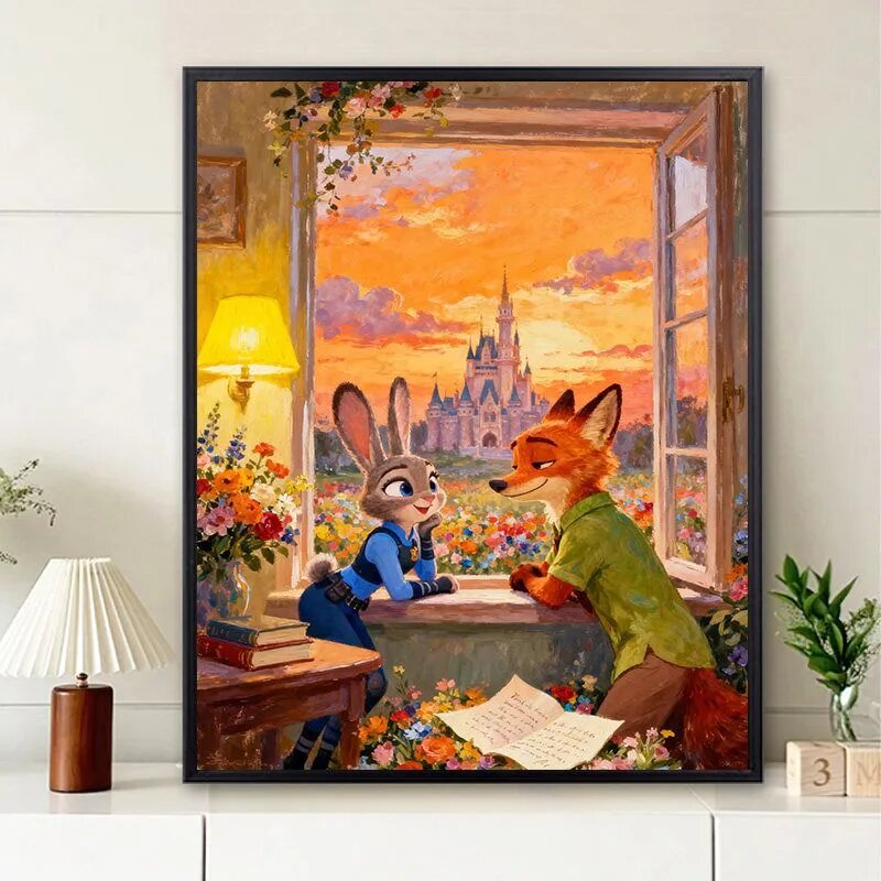 Картина по номерам Безумный Зверополис Ник и Джуди,40x50cm, Набор для рукоделия, Рождество, Новый год, праздник, подарок, сувенир
