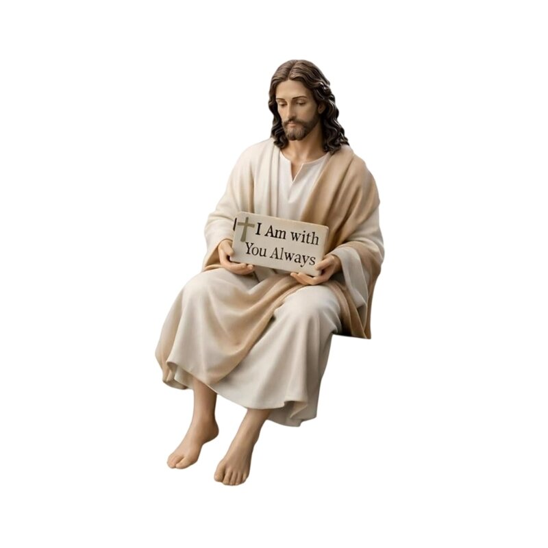 Sitting Christ Miniature Figurine Detailed Hand Painted Desk Companionship Statue for Car Dashboard Home Office Decors