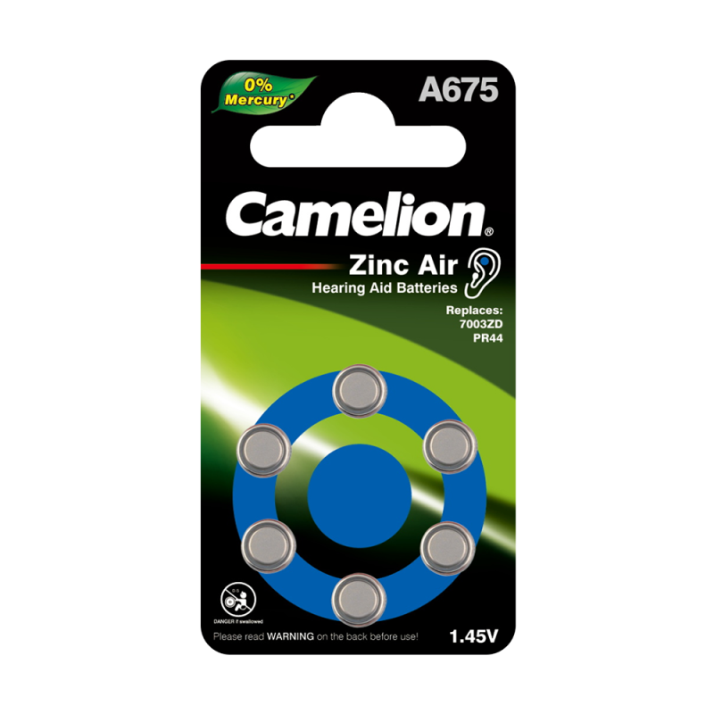 Элемент питания ZA675 Mercury Free A675-BP6 (0%Hg) 1.4В 620мА. ч для слуховых аппаратов BL-6 (блист.6шт) Camelion 12826