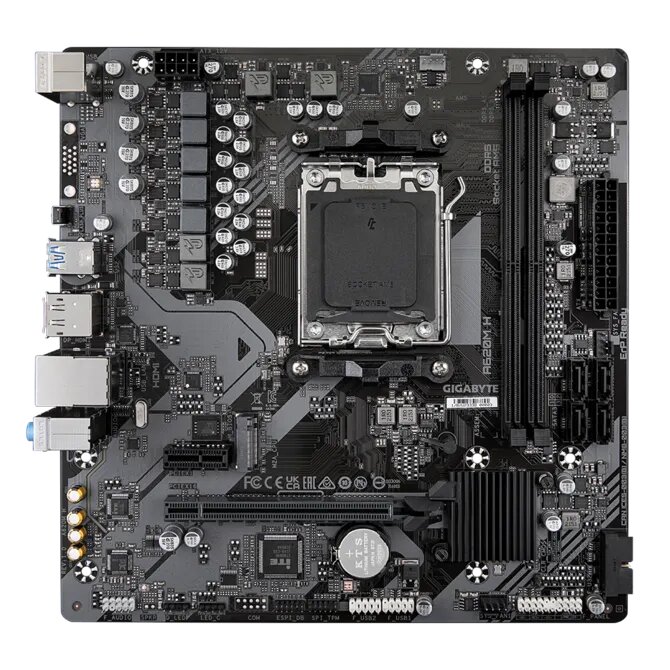 Материнская плата Gigabyte A620M H, Socket AM5, AMD A620, 2xDDR5-5200, HDMI+DP, 1xPCI-Ex16, 1xPCI-Ex1, 4xSATA3(RAID 0/1/10), 1xM.2, 8 Ch Audio, GLan, (4+4)xUSB2.0, (2+2)xUSB3.2, 1xPS/2, mATX, RTL