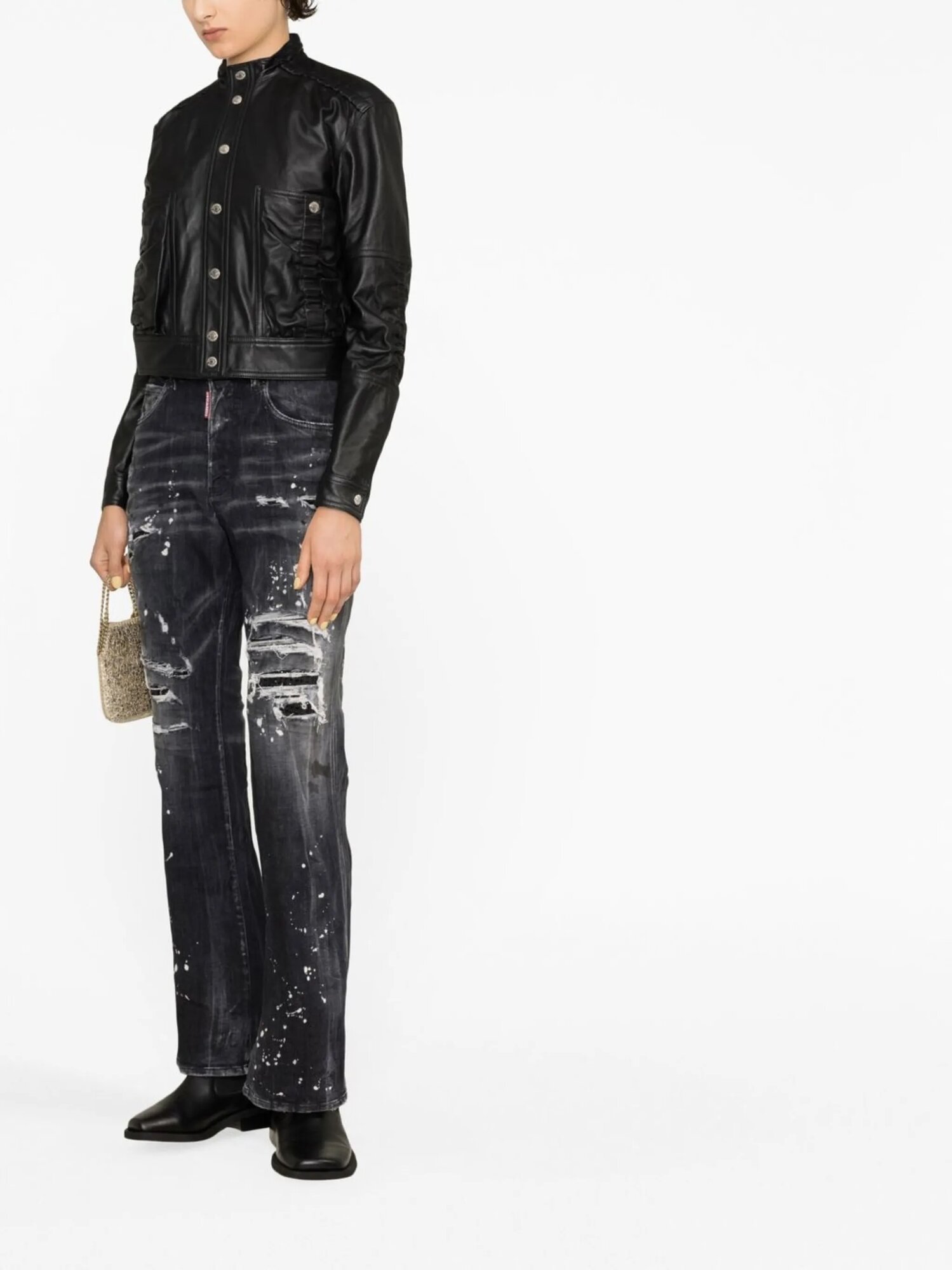 Куртка DSQUARED2 Cropped leather jacket, размер 44 — фото 1