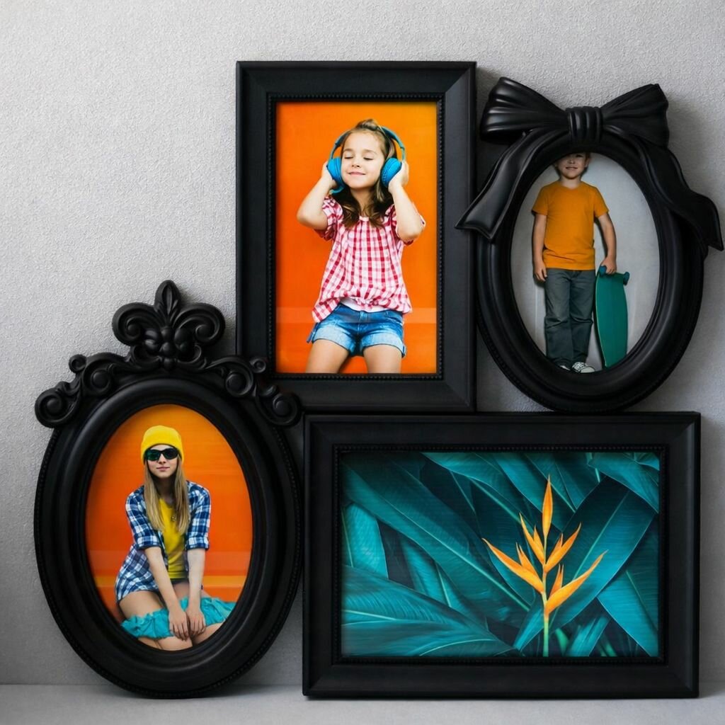 Фоторамка 4 фото 9х13,10х15,13х18 "Бант и вензель"35,5х38см