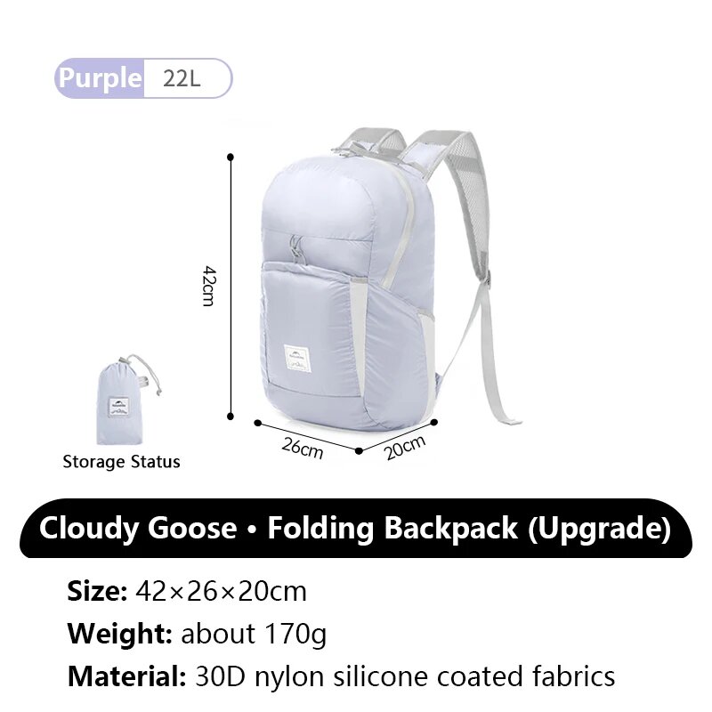 Складной рюкзак Cloudy Goose 22L Purple, белый