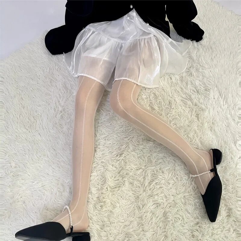 Черные нейлоновые колготки с вертикальными полосками White