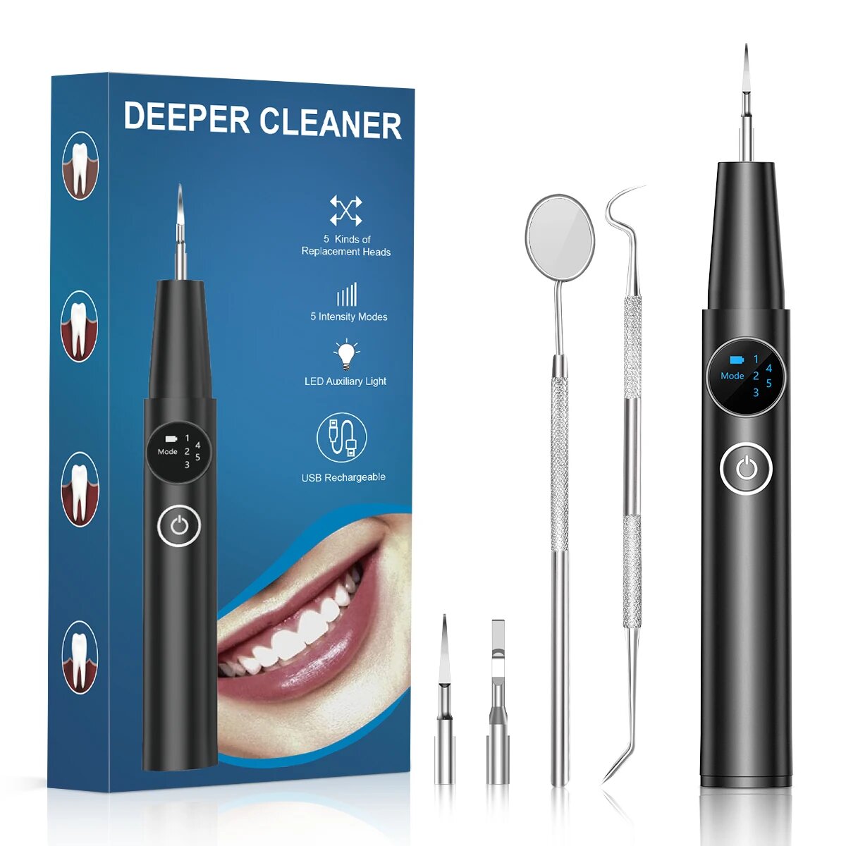 Электрический очиститель зубов Deeper Cleaner Black Kit