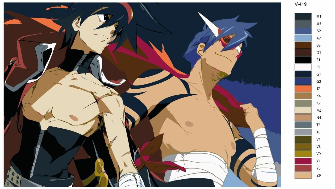 Картина по номерам V-419 "Аниме: Гуррен-Лаганн (Gurren-Lagann). Камина и Симон( Kamina, Simon)", 70x110 см