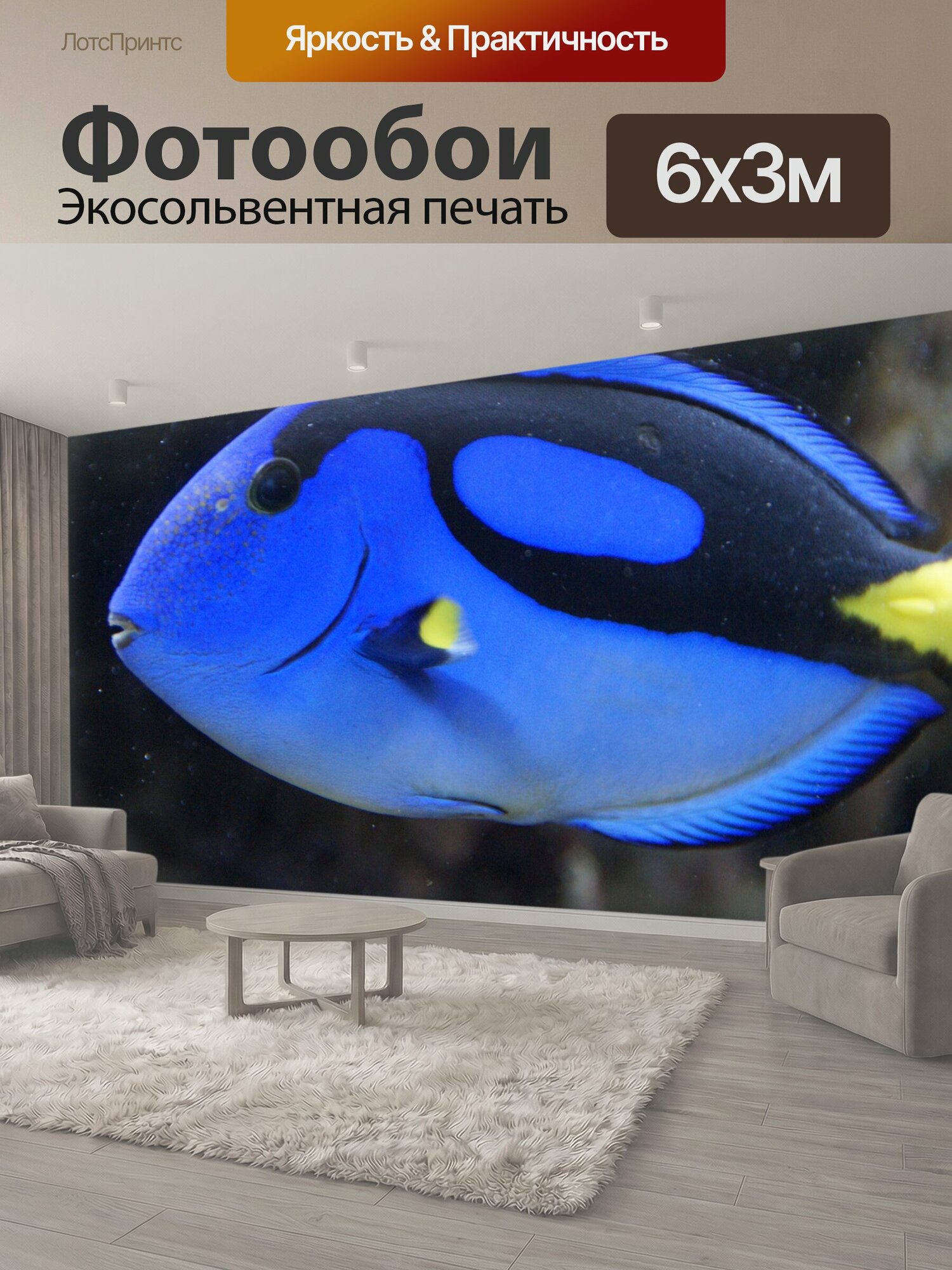 Фотообои "Рыбы, доктор рыба, синий" 600x300 см. экосольвентная печать