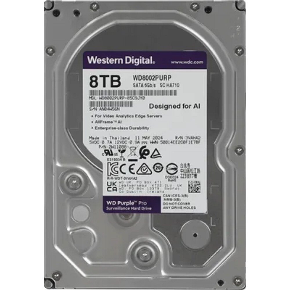 Жесткий диск 8TB WD Purple Pro (WD8002PURP) Serial ATA III, 7200- rpm, 256Mb, 3.5"